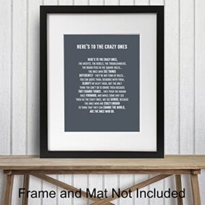 Heres to the Crazy Ones Entrepreneurial Motivational Quote -8x10 Art Print, Home Decor - Inspirational Wall Art Poster - Unique Room Decorations for Office, Den - Gift for Entrepreneur, Boss