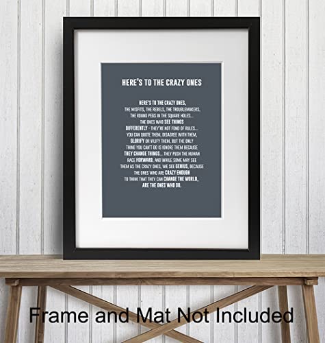 Heres to the Crazy Ones Entrepreneurial Motivational Quote -8x10 Art Print, Home Decor - Inspirational Wall Art Poster - Unique Room Decorations for Office, Den - Gift for Entrepreneur, Boss