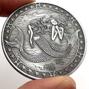 WaNana Constellation Copper Plated Silver Relief Coins Box-Commemorative Antique Lucky Silver Coins Love Mermaid Sun God Coins Pisces