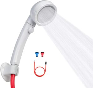 camplux hand held showerhead with on/off switch, portable spray shower head, high pressure shower heads with garden hose quick connector and mounting kits