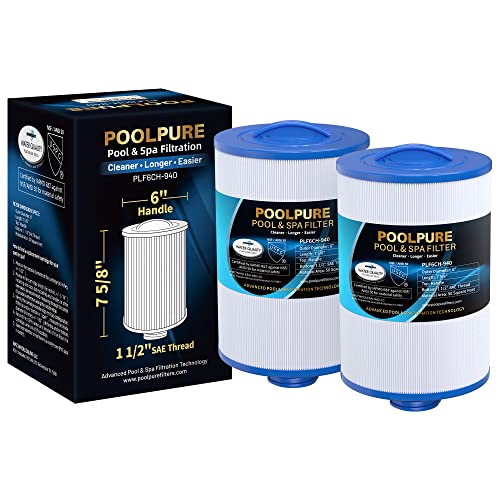 POOLPURE 6CH-940 Spa Filter Replaces PWW50P3(1 1/2" Coarse Thread), 817-0050, Filbur FC-0359, 25252, 03FIL1400, Waterway Front Access Skimmer, Screw in SAE Thread Filter 2 Pack