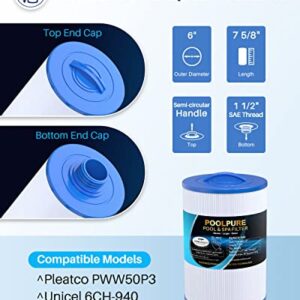 POOLPURE 6CH-940 Spa Filter Replaces PWW50P3(1 1/2" Coarse Thread), 817-0050, Filbur FC-0359, 25252, 03FIL1400, Waterway Front Access Skimmer, Screw in SAE Thread Filter 2 Pack