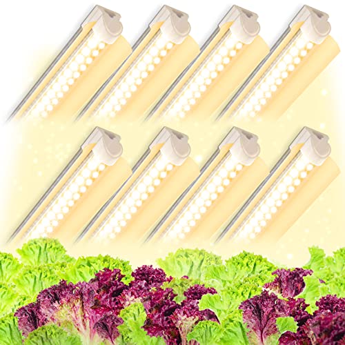 Kihung (Pack of 8) LED 2FT T8 , 192W(8×24W) Full Spectrum Light Strips with Reflectors, High PPFD Value Grow Lights for Indoor Plants