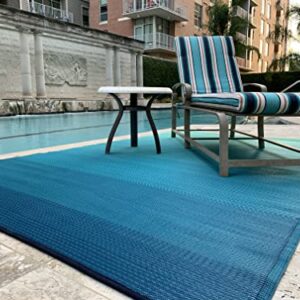 Fab Habitat Outdoor Rug - Waterproof, Fade Resistant, Crease-Free - Premium Recycled Plastic - Ombre - Patio, Deck, Porch, Balcony, Laundry Room - Big Sur - Teal - 4 x 6 ft