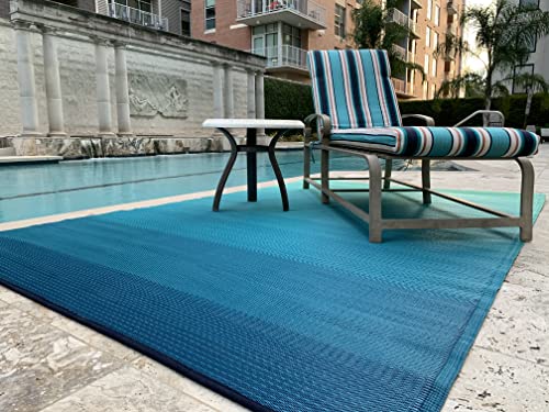 Fab Habitat Outdoor Rug - Waterproof, Fade Resistant, Crease-Free - Premium Recycled Plastic - Ombre - Patio, Deck, Porch, Balcony, Laundry Room - Big Sur - Teal - 4 x 6 ft