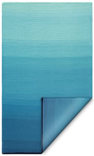 Fab Habitat Outdoor Rug - Waterproof, Fade Resistant, Crease-Free - Premium Recycled Plastic - Ombre - Patio, Deck, Porch, Balcony, Laundry Room - Big Sur - Teal - 4 x 6 ft