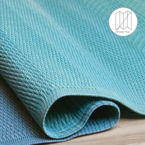 Fab Habitat Outdoor Rug - Waterproof, Fade Resistant, Crease-Free - Premium Recycled Plastic - Ombre - Patio, Deck, Porch, Balcony, Laundry Room - Big Sur - Teal - 4 x 6 ft