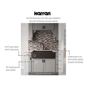 Karran Farmhouse/Apron-Front Quartz Composite 34 in. Double Offset Bowl Kitchen Sink in Brown