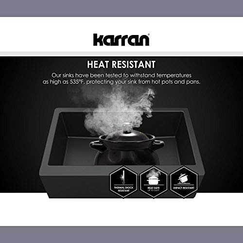 Karran Farmhouse/Apron-Front Quartz Composite 34 in. Double Offset Bowl Kitchen Sink in Brown