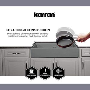 Karran Farmhouse/Apron-Front Quartz Composite 34 in. Double Offset Bowl Kitchen Sink in Brown