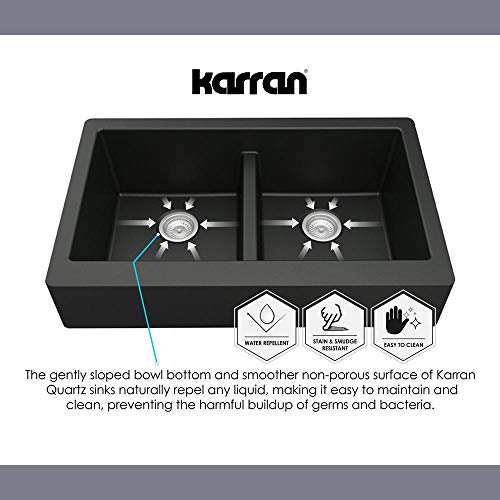 Karran Farmhouse/Apron-Front Quartz Composite 34 in. Double Offset Bowl Kitchen Sink in Brown