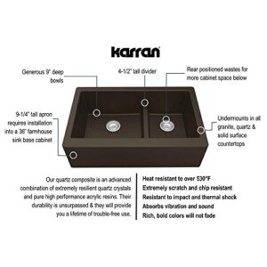 Karran Farmhouse/Apron-Front Quartz Composite 34 in. Double Offset Bowl Kitchen Sink in Brown