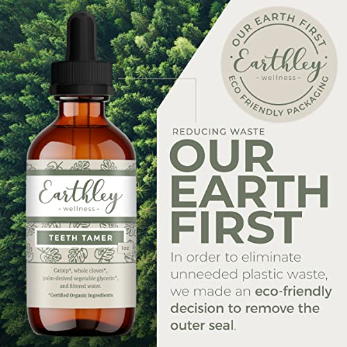 Earthley Wellness, Teeth Tamer, Natural Teething Relief, Soothes Drooling and Irritability due to Teething or Toothaches, Pure, Organic Ingredients, Improved Label, New Larger Size (1.69 oz)