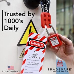 TRADESAFE Professional Lockout Tagout Kit - Loto Locks, Gate Valve Lock, Ball Valve Lockout, Circuit Breaker Locks, Hasps, Plug Lock, Cable Lockout, Tag Out Tags and Ties Set (1 Key Per Lock) Red