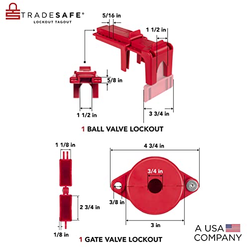 TRADESAFE Professional Lockout Tagout Kit - Loto Locks, Gate Valve Lock, Ball Valve Lockout, Circuit Breaker Locks, Hasps, Plug Lock, Cable Lockout, Tag Out Tags and Ties Set (1 Key Per Lock) Red