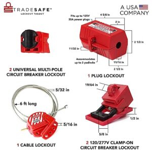 TRADESAFE Professional Lockout Tagout Kit - Loto Locks, Gate Valve Lock, Ball Valve Lockout, Circuit Breaker Locks, Hasps, Plug Lock, Cable Lockout, Tag Out Tags and Ties Set (1 Key Per Lock) Red