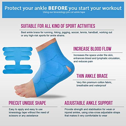 M7 Sport Kinesiology Ankle Tape for Ankle Sprain and Injury Recovery, Kt Tape for Ankle, Pain Relief Therapeutic Tape, Plantar Fasciitis, Waterproof, Eases Swelling (Beige, 4-Pack)