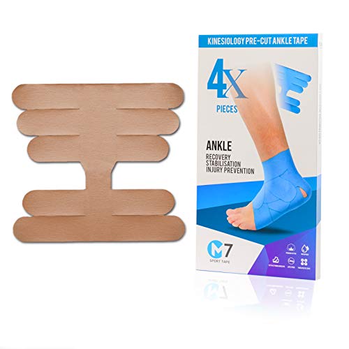 M7 Sport Kinesiology Ankle Tape for Ankle Sprain and Injury Recovery, Kt Tape for Ankle, Pain Relief Therapeutic Tape, Plantar Fasciitis, Waterproof, Eases Swelling (Beige, 4-Pack)