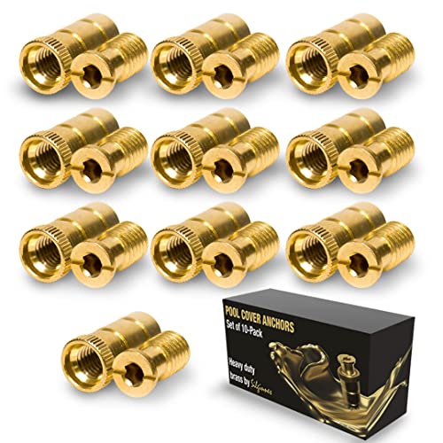 Silginnes Pool Cover Anchors Concrete and Pavers Deck 10 Pack - Universal Size Fits 3/4" Hole - Best for Pool Safety Cover Installation - Durable Brass Pool Cover Anchors and Head Screw Bolts (10)