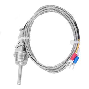 K-Type Temperature Sensor RTD Stainless Steel high Measuring precisionThermocouple Temperature Probe 1/2 NPT Detachable 3-Pin Connector with 2m / 6.6ft Cable