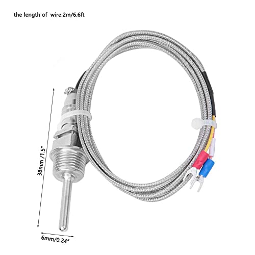 K-Type Temperature Sensor RTD Stainless Steel high Measuring precisionThermocouple Temperature Probe 1/2 NPT Detachable 3-Pin Connector with 2m / 6.6ft Cable