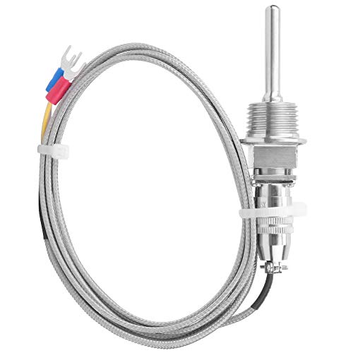 K-Type Temperature Sensor RTD Stainless Steel high Measuring precisionThermocouple Temperature Probe 1/2 NPT Detachable 3-Pin Connector with 2m / 6.6ft Cable