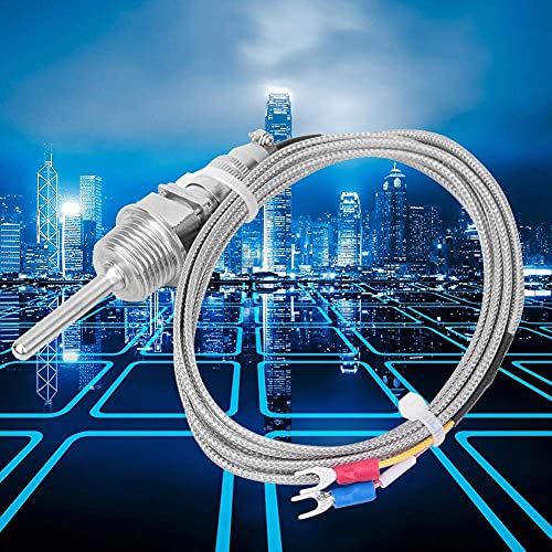 K-Type Temperature Sensor RTD Stainless Steel high Measuring precisionThermocouple Temperature Probe 1/2 NPT Detachable 3-Pin Connector with 2m / 6.6ft Cable