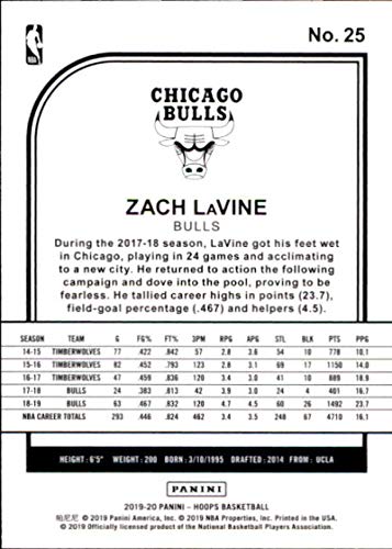 2019-20 Panini NBA Hoops #25 Zach LaVine Chicago Bulls Basketball Card