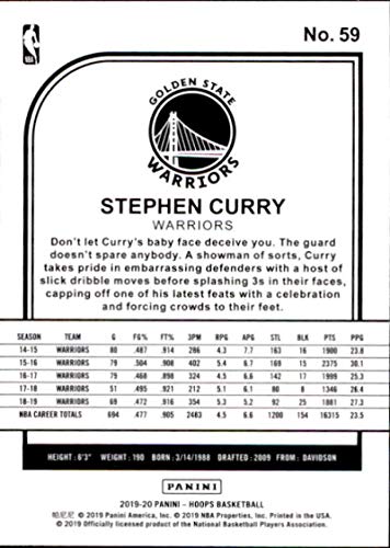 2019-20 Panini NBA Hoops #59 Stephen Curry Golden State Warriors Basketball Card