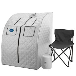 durasage oversized portable personal steam sauna spa for relaxation at home, 60 minute timer, 800 watt steam generator, chair included (silver)