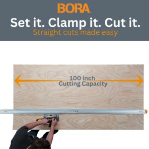 BORA 100" NGX Clamp Edge, Straight Cut Guide for Circular Saws, Aluminum, Includes 50-Inch Clamp Edge & 50-Inch Extension for 100-Inch Cutting Length, 544100