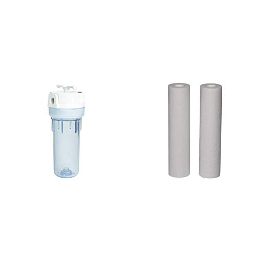 EcoPure EPW2VC Whole Water Filtration System Housing & Melt Blown Universal Whole Home Filter (2 Pack)