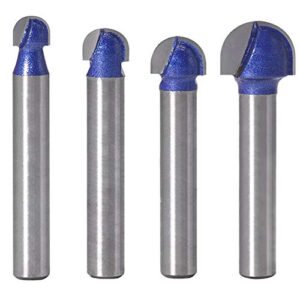 wolfride 4pcs core box router bit 1/4 inch shank round nose cove box router bits