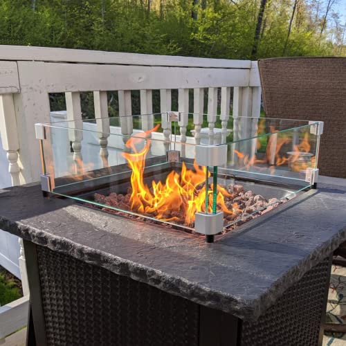 GASPRO 17.5" x 17.5" x 6" Fire Pit Wind Guard Square, Tempered Glass Firepit Table Shield, Thick and Sturdy, with Hard Aluminum Corner Bracket & Rubber Feet, Easy to Assemble