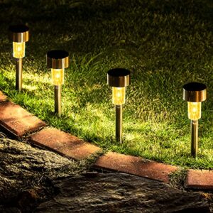 gigalumi 16 pack solar path lights outdoor,solar lights outdoor waterproof,stainless steel led landscape lighting,solar garden lights for driveway,pathway,patio,yard