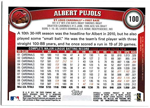 2011 Topps #100a Albert Pujols St. Louis Cardinals MLB Baseball Card NM-MT