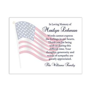 Sympathy Acknowledgement Cards, Funeral Thank You and Bereavement Notes Personalized with American Flag - Envelopes Included