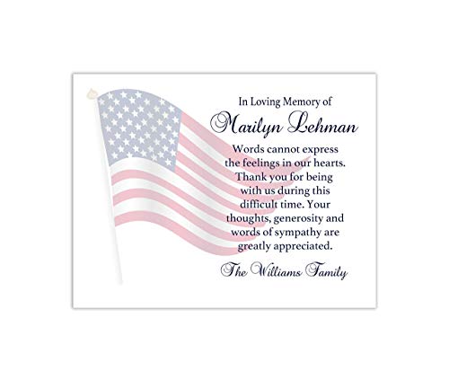 Sympathy Acknowledgement Cards, Funeral Thank You and Bereavement Notes Personalized with American Flag - Envelopes Included