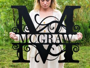 custom metal signs | metal name sign | metal wall art | split letter monogram wall decor | metal wall art last name sign | family name sign | personalized wedding gift | metal art | outdoor metal sign