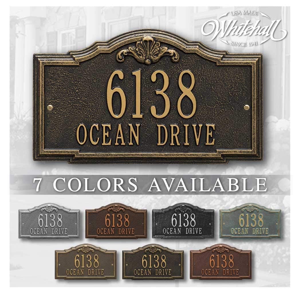 Whitehall™ Personalized Cast Metal Address plaque -THE GATEWOOD Plaque. Made in the USA. BEWARE OF IMPORT IMITATIONS. Display your address and street name.