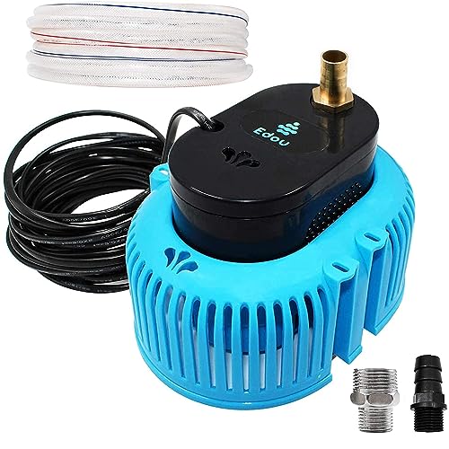 EDOU DIRECT Submersible Pool Cover Pump | HEAVY DUTY | 850 GPH Max Flow | 75 W | Includes 16' Kink-proof Drainage Hose, 2 Adapters | Pool pump ideal for draining from above ground and inground pool