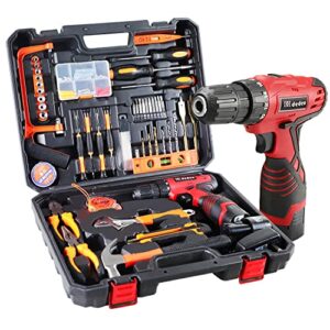 dd dedeo tool set with drill, 108pcs cordless drill household power tools set with 16.8v lithium driver claw hammer wrenches pliers diy accessories tool kit