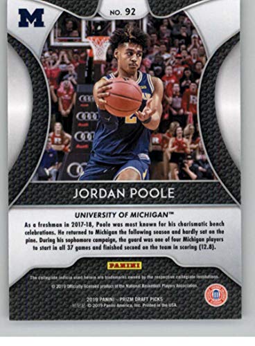 2019-20 Panini Prizm Draft #92 Jordan Poole RC Rookie Michigan Wolverines Basketball Trading Card