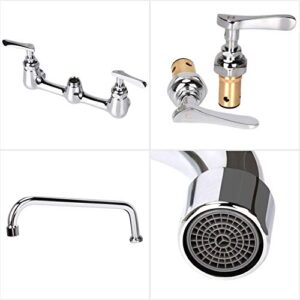 KWODE 2-Handle Commercial Sink Faucet with 14” Swivel Spout 8” Center Wall Mount Kitchen Faucet for 2 or 3 Bay Compartment prep & Utility Sinks at Home Restaurant Industrial Brass Constructed Chrome