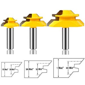 LEATBUY 45°Lock Miter Router Bit Tongue and Groove Set,1/2 Inch Shank Wood Milling Cutter Drilling Carbide Tool For Door Table Cabinet Shelve Wall DIY Woodwork (1/2-45 Degree)