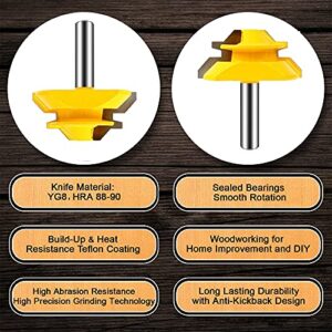 LEATBUY 45°Lock Miter Router Bit Tongue and Groove Set,1/2 Inch Shank Wood Milling Cutter Drilling Carbide Tool For Door Table Cabinet Shelve Wall DIY Woodwork (1/2-45 Degree)