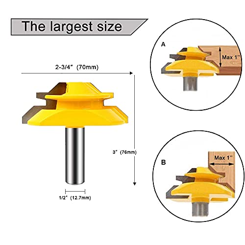 LEATBUY 45°Lock Miter Router Bit Tongue and Groove Set,1/2 Inch Shank Wood Milling Cutter Drilling Carbide Tool For Door Table Cabinet Shelve Wall DIY Woodwork (1/2-45 Degree)