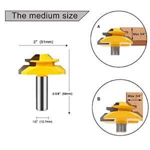 LEATBUY 45°Lock Miter Router Bit Tongue and Groove Set,1/2 Inch Shank Wood Milling Cutter Drilling Carbide Tool For Door Table Cabinet Shelve Wall DIY Woodwork (1/2-45 Degree)