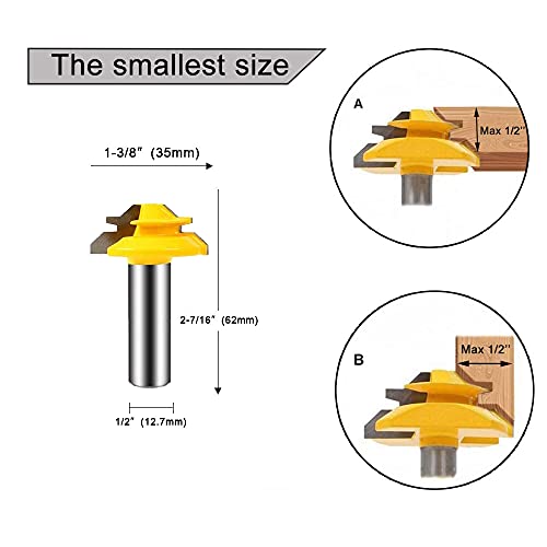 LEATBUY 45°Lock Miter Router Bit Tongue and Groove Set,1/2 Inch Shank Wood Milling Cutter Drilling Carbide Tool For Door Table Cabinet Shelve Wall DIY Woodwork (1/2-45 Degree)