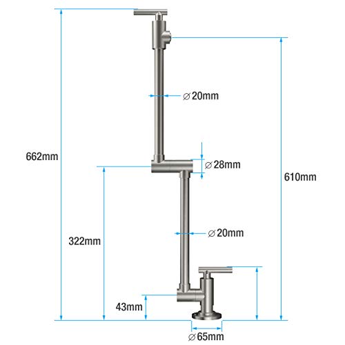 LEPO Pot Filler Faucet, Wall Mount Solid Brass Brushed Nickel Double Joint Swing Arm Folding Kitchen Faucets with Single Hole, 2 Handles